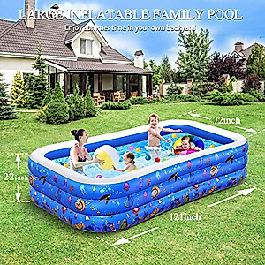 Inflatable Swimming Pool, Kiddie Pool, Family Lounge Pool for Kids, Adult, Infant, Toddlers, 120" X 72" X 22" Thickened Blow Up Pool, Easy Set Swimming Pool for Outdoor, Backyard, Garden
