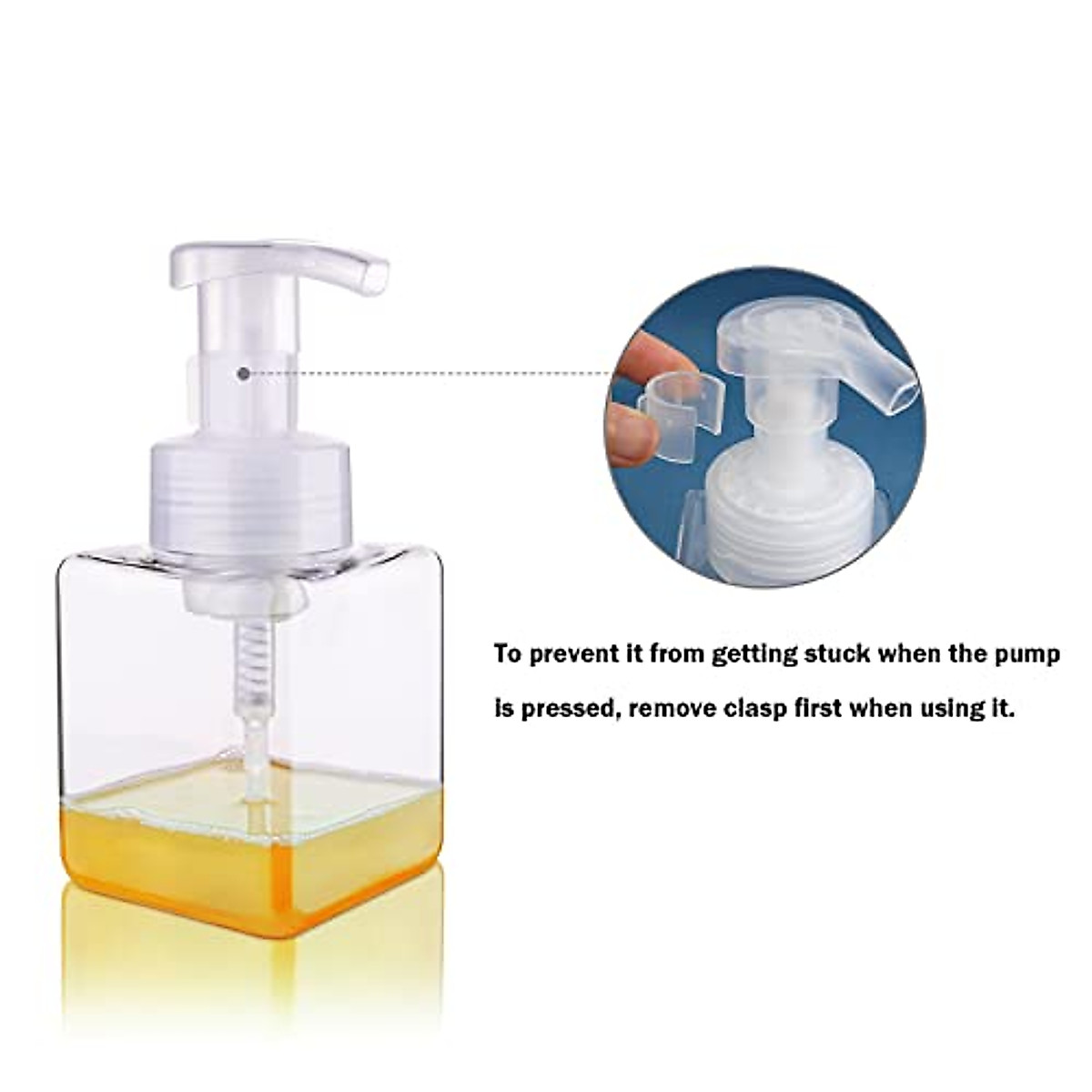 Hethyo Foaming Soap Dispenser 3 Pcs 250ml/8.5oz Square Refillable Plastic Hand Pump Bottle for Liquid Soap Shampoo Body Wash (Clear)