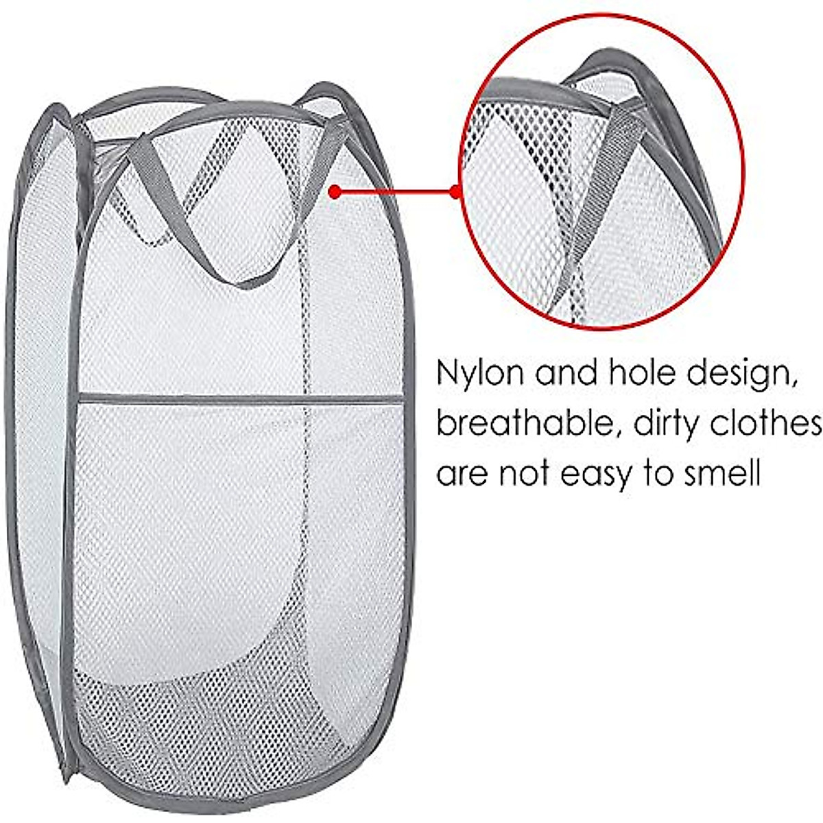 Larpur Popup Mesh Laundry Basket, Collapsible Laundry Hamper Portable Clothes Washing Laundry Hamper with Reinforced Carry Handles for Home, Dormitories, Travel, Apartments (Grey)