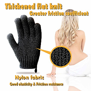 MIG4U Exfoliating Shower Gloves for Bath, Premium Nylon Body Wash Bathing Gloves for Men Women Spa, Massage and Skin Scrub, Dead Skin Remover with Hanging Loop, Black, Large