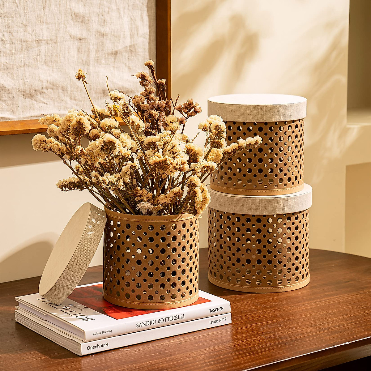 LA JOLIE MUSE Decorative Round Storage Boxes Set of 3, Polka Dot Cutout ...