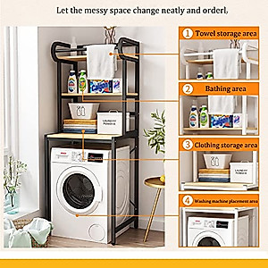 BKGDO Washer Storage Frames Floor Standing for Over Toilet,Bold Carbon Steel Tube Washinghine Shelf,Balcony Bathroom 3-Layer Indoor Washinghine Shelf Storage/Black