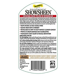 Absorbine ShowSheen Hair Polish & Detangler for Coat, Mane & Tail for Horses & Dogs, Mane and Tail Detangler Spray, Instant Detangling, Reduce Hair Breakage, Nourish Hair & Radiant Shine, 32oz Spray Bottle