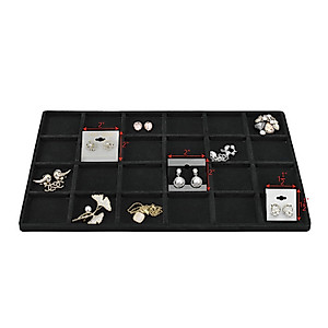 MOOCA Natural Wood Tempered Glass Top Jewelry Display Case Accessories Storage Box with Metal Clasp & Removable 24 Compartment Flocked Tray Liner, Wooden Jewelry Tray for Collectibles, Black