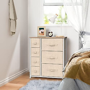 Pipishell 7 Drawer Fabric Dresser Storage Tower, Dresser Chest with Wood Top and Easy Pull Handle, Organizer Unit for Closets, Bedroom, Nursery Room, Office