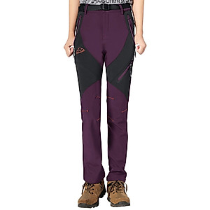 Rdruko Women's Ski Pants Waterproof Insulated Outdoor Hiking Winter Softshell Cold Weather(Purple, US M)