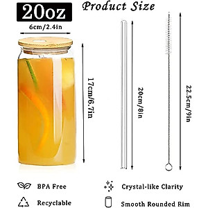 LMHEJING 6 Pieces 20oz Beer Glass with Lids and Straw, 20oz Glass Cups Glass Cups Beer Cute Tumbler Cup, Ideal for Whiskey, Soda, Tea, Water