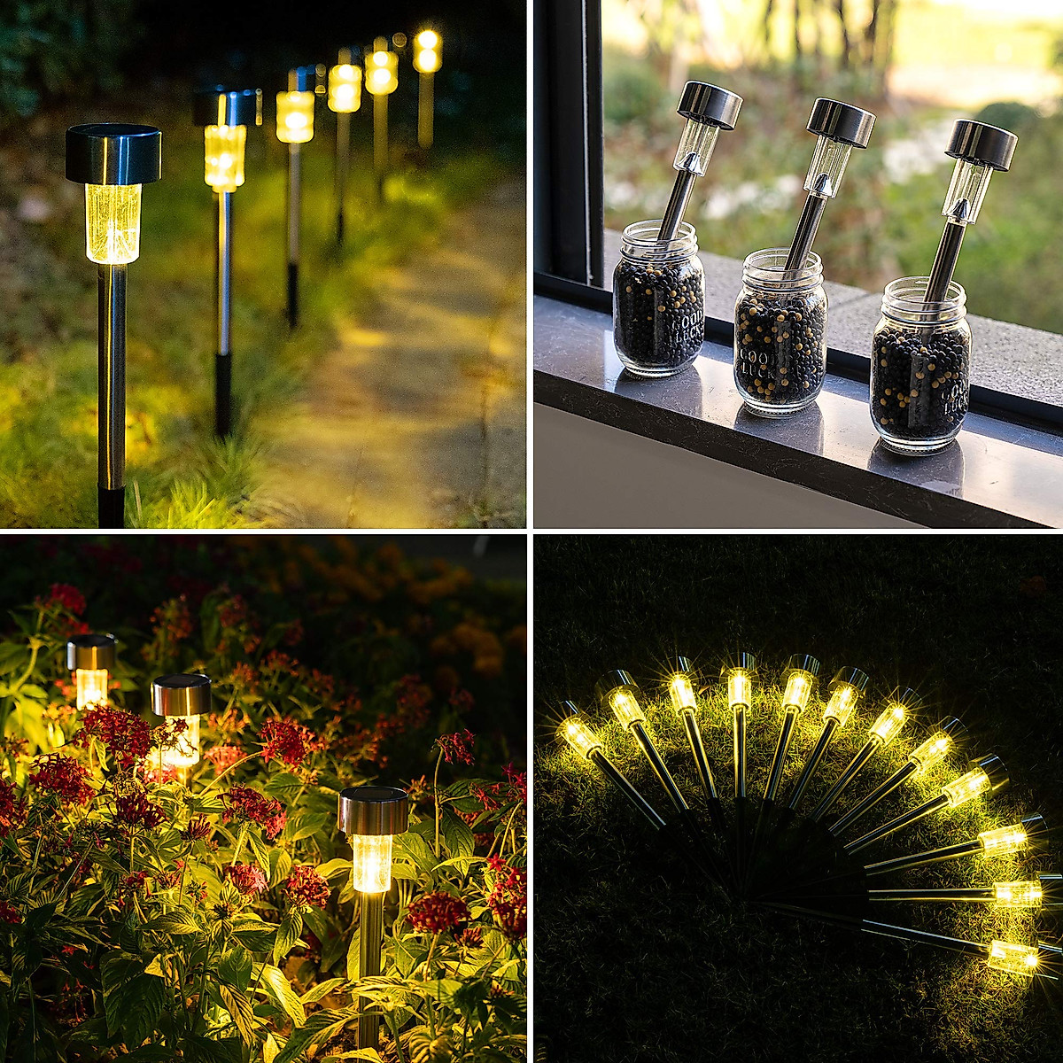 GIGALUMI Solar Pathway Lights 12 Pack, Stainless Steel IP44 Waterproof Auto On/Off Outdoor LED Solar Landscape Lights for Garden, Yard, Patio, Path and Walkway. (Warm White)