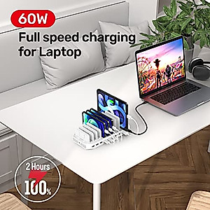 USB C PD 60W Charging Station with QC 3.0, Unitek 160W 10-Port USB Quick Charger Dock, Power Delivery Compatible with Laptop MacBook, Pixel, Upgraded Dividers