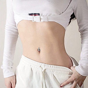 JFORYOU Silver Clicker Belly Button Rings Surgical Steel 14G Belly Navel Rings Triple CZ Top Design