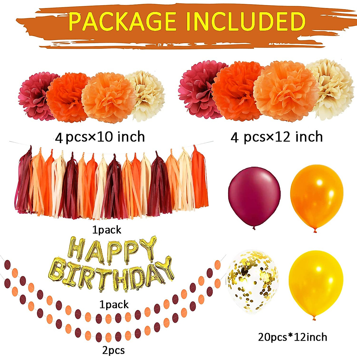 Fall Birthday Party Decorations/Burgundy Gold Orange Thanksgiving Birthday HAPPY BIRTHDAY Balloons Pumpkin Orange Birthday Party Decorations Autumn Fall Party Decorations