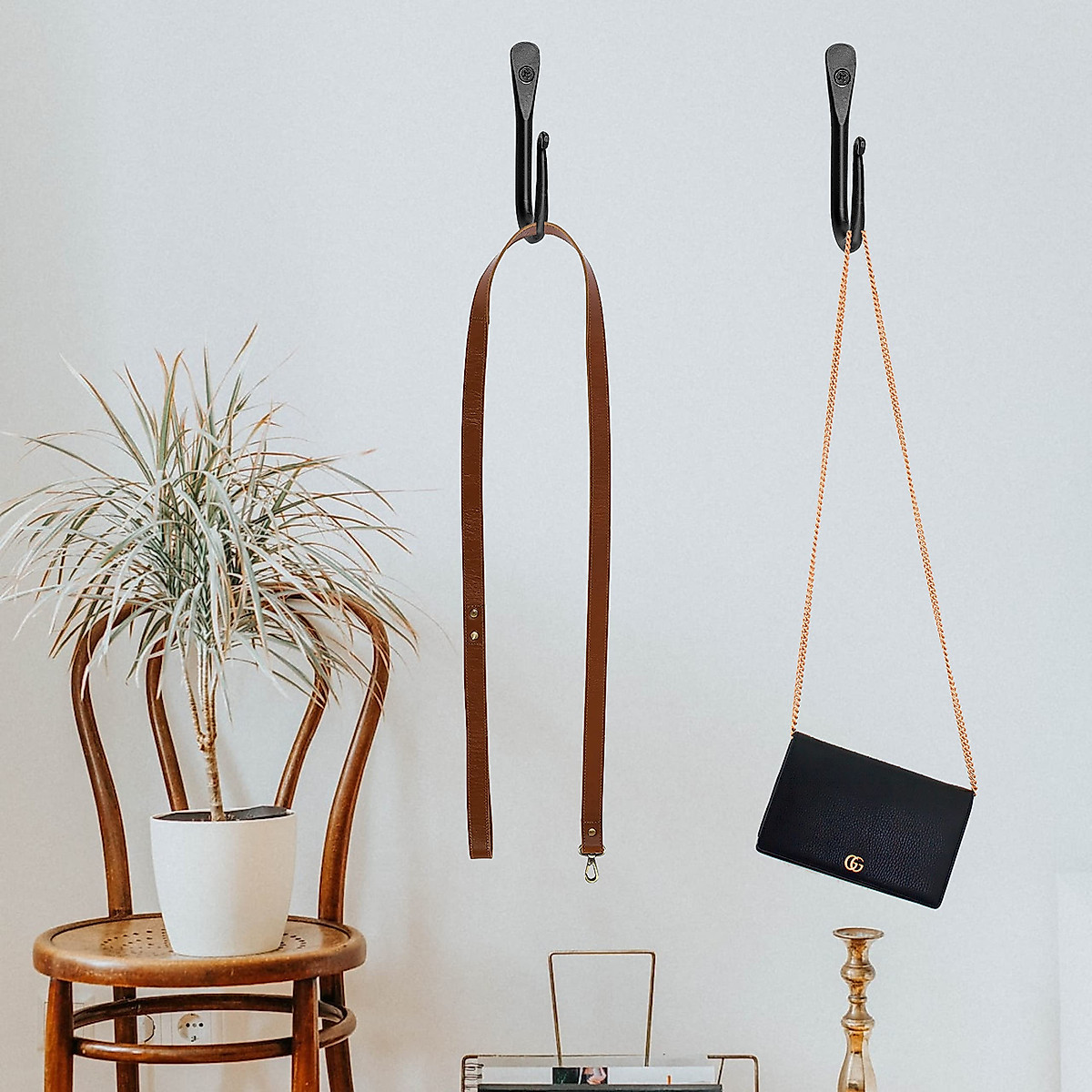 Hell Blues Decorative Hook Wrought Iron Wall Mount Coat Hooks ~ Set of 3 Handmade Classic Wall Hooks for Hanging Keys, Bags, Towels (Robe Hanger)