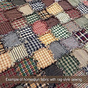 Black & Tea Dye Primitive Ticking Stripe Homespun Cotton Plaid Fabric by JCS - Sold by The Yard