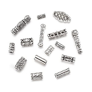 KISSITTY 150pcs/box 15 Style Antique Silver Tibetan Spacer Tube Beads Alloy Metal Charms for Bracelet Necklace Jewelry Making