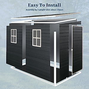 Jaxenor 4x8 FT Lean to Shed, Resin Storage Sheds Outdoor with Floor Included, Plastic Sheds & Outdoor Storage Clearance with 2 Windows and Lockable Door, Backyard Storage Sheds for Garden Tools, Bike
