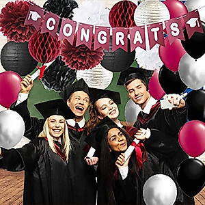 Graduation Decorations 2023 Maroon Grad Burgundy Silver Black Maroon Grad Burgundy Silver Black Balloon Congrats Banner 2023 Burgundy Graduation Party Supplies