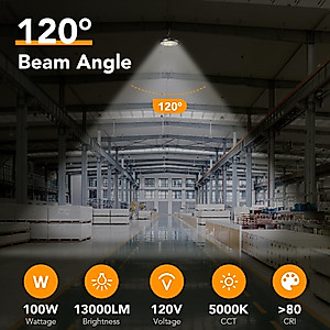 VANoopee 6 Pack 100W High Bay LED Shop Lights 5000K UFO LED High Bay Light Commercial Bay Lighting fixtures for Warehouse Workshop Barn Garage Gym - 5' Cable with Plug, 13000lm(400W MH/HPS Eqv.)