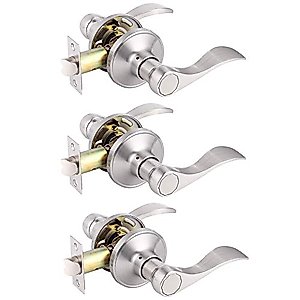 Gobrico 3 Pack Satin Nickel Interior Passage Door Levers Keyless Hall/Closet Handles Knobs Locksets with Universal Levers