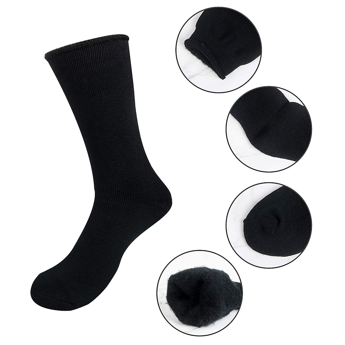 Thermal Socks for Men Thick Insulated Heated Socks Winter Warm Socks for Cold Weather(Dark Black) 4 pack