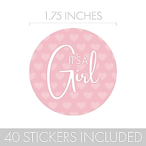 Pink It’s a Girl Baby Shower Stickers, Sweet Baby Girl Baby Shower Party Favor Bag Labels - 40 Count