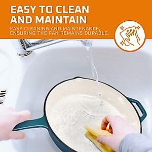 Bruntmor Cast Iron Pan 25cm - Cast Iron Skillet with Pour Spout, Round Frying Pan - Cast Iron Cookware, Crock Pot - Cooking Tools & Kitchen Essentials - Teal