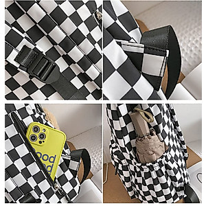 Checkerboard Light Academia Aesthetic Backpack for Teen Girls Cute Plaid Preppy Backpack with Plushies School Bag (D)