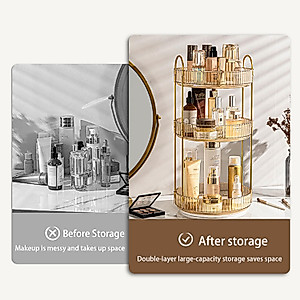 Wolfive 3-layer bathroom counter organizer, large capacity 360° rotating makeup table storage rack, lipstick and skin care storage rack, for bedroom, bathroom, kitchen and other storage (Dark green)