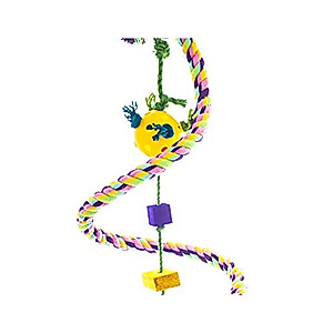 Birds LOVE Cotton Boing n' Toy with plastic chews & toy rattle ball on Sisal Rope, African Congo, Goffin Cockatoo, Mini Macaw, Yellow Naped Amazon, Size MD: 0.87"Dia*63"L (full length if straightened)