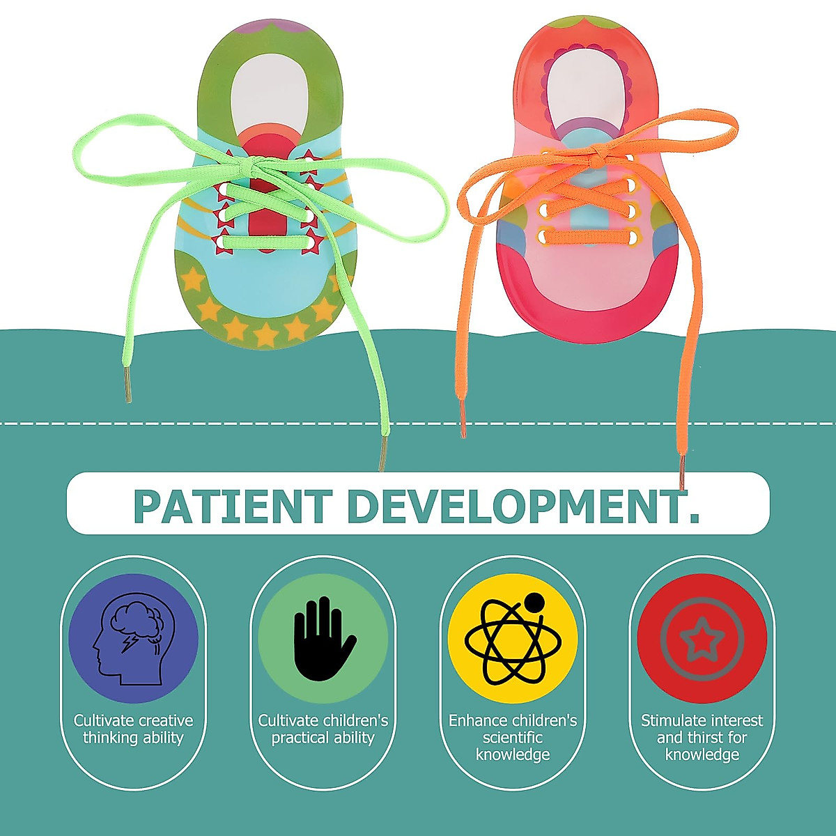 NUOBESTY Learn to Tie Shoes Children Shoelace Threading Teaching Toys Early Educational Teaching Aids, 4 Pieces