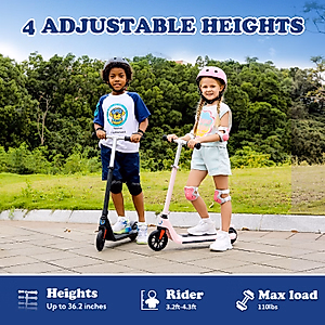 Caroma Electric Scooter for Kids Ages 6-8, Kick-Start Boost Kids Scooters for Boys/Girls, Max 6 Miles & 10 MPH, Electric Kick Scooter for Kids with Adjustable Height & Deck Lights, 120W
