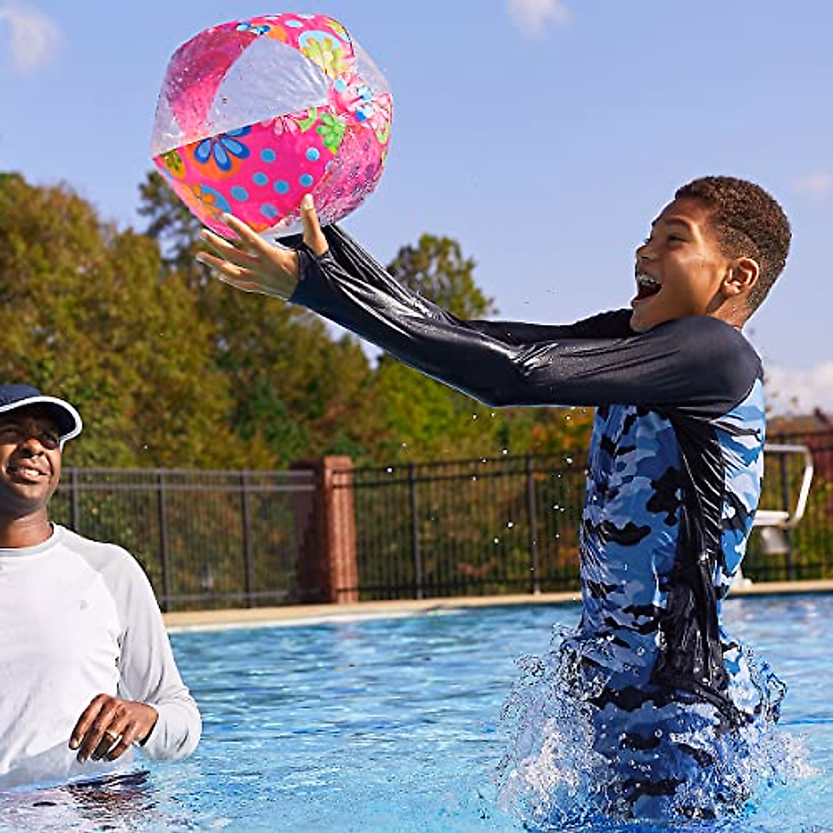 Coolibar UPF 50+ Kid's Sunray 360 Rash Guard - Sun Protective (Large- Coastal Blue Underwater Seashells)