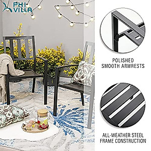 PHI VILLA Patio Dining Chairs, 300Lbs Stackable Wrought Outdoor Metal Dining Chairs with Armrest for Outdoor Kitchen Garden, Backyard - 4 Pack