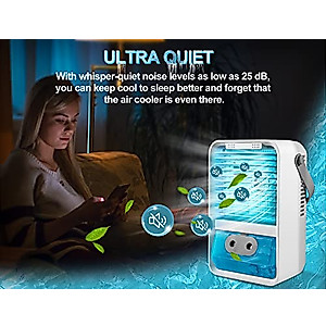 Portable Air Conditioner Fan, Personal Space Air Cooling Fan for Home Office Room, Personal Evaporative Cooler & Humidifier, with Handle/LED Light/Humidifier, for Small Room/Dorm/Bedroom/Camping