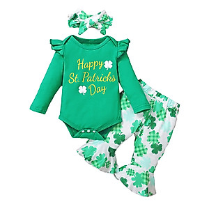 Detigee Baby Girl Happy St. Patricks Day Outfit Infant My 1st St. Patricks Day Bodysuit (Green,3-6 Months)