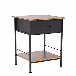 WLIVE Night Stand Set 2, Nightstands End Tables with Fabric Storage Drawer and Open Wood Shelf, Side Tables for Bedroom, Small Bedside Furniture, Dorm, Easy Assembly, Black and Rustic Brown