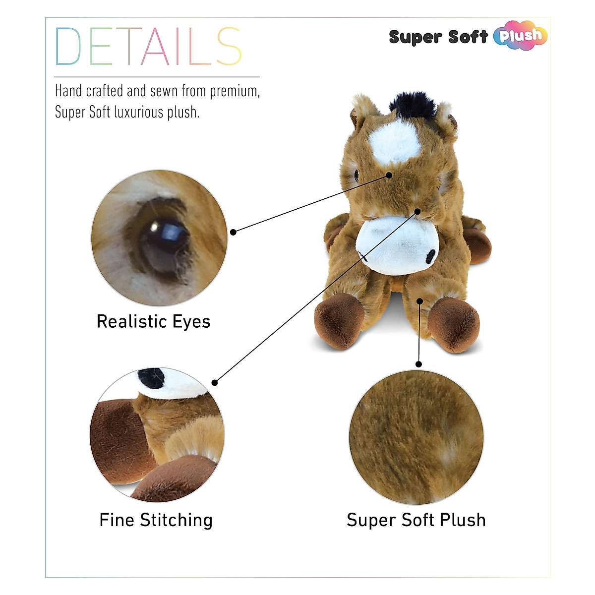 DolliBu Lying Brown Horse Stuffed Animal - Super Soft Plush Horse, Floppy Farm Stuffed Animal, Cute Stuffed Horse Gifts for Girls, Boys, Realistic Horse for Toddler, Kids, and Adults - 10.5 Inches