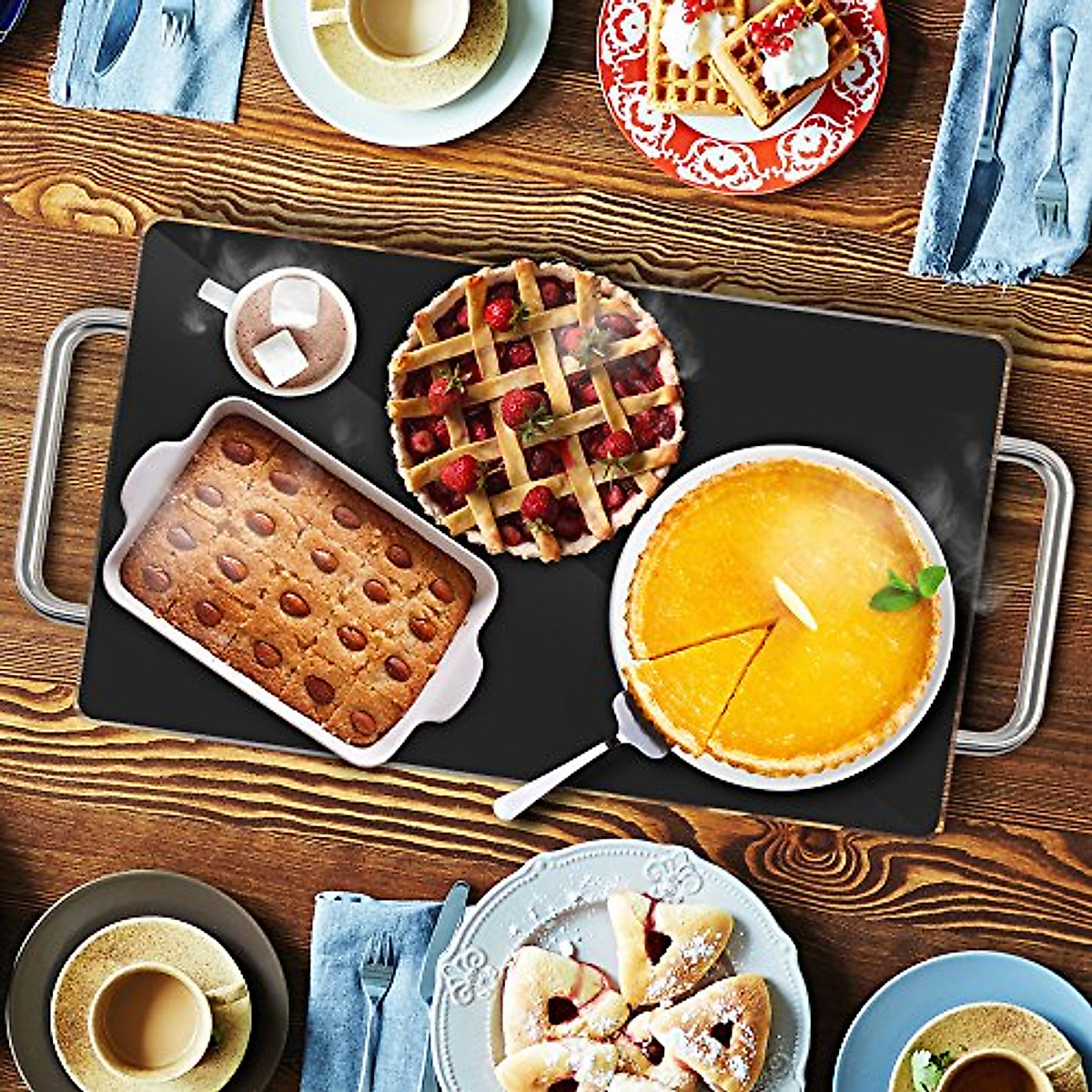 NutriChef Electric Hot Plate Tray Dish Warmer with Black Glass Top-Ideal for Home, Buffet, Parties,Kitchen & Restaurant Use-Portable and Perfect for Table or Countertop-Dimensions: 14.5'' L x 8.6'' W.