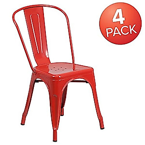 Flash Furniture Commercial Grade 4 Pack Red Metal Indoor-Outdoor Stackable Chair