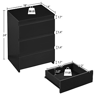 Yaheetech Wood Nightstands Set of 2, Bedside Tables with 3 Drawers, Cabinet Units Accent Tables with Storage Space for Bedroom/Small Space, Black