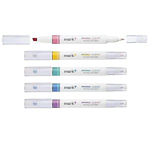 Kokuyo. Soft Ring Notebook Sooofa A5 4mm Grid 80 Sheets Light Blue and Mark⁺ Two Way Color Marker 5-Pack(Pink,Blue,Green,Purple, and Yellow) Set