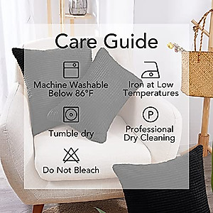 Deconovo Corduroy Throw Pillow Covers, Soft & Decorative Cushion Covers, Machine Washable, Set of 2 for Sofa, Couch, Bedroom & Living Room, Black, 20x20 Inch