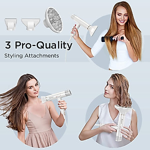 Maxfoxe Hair Dryer for Women, Blow Dryer Set 9 Modes Foldable Ionic Professional High Speed Fast Drying Brushless Compact Blower Magnetic Concentrator Nozzle Diffuser Attachment for Home,Hotel,Salon