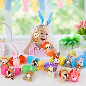 UFUNGA 12 Pack Prefilled Easter Eggs with Animal Plush 3.15Inch Plastic Easter Eggs for Easter Hunts, Basket Stuffers