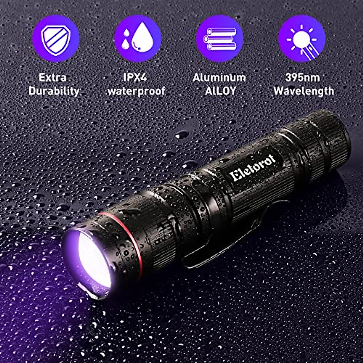 Eletorot 2 Pack UV Flashlights Black Light, 395nm Mini Handheld Blacklight Flashlight Small LED UV Lights for Resin, Portable Ultraviolet Lights for Invisible Ink Pens, Dog Cat Pet Urine Stain