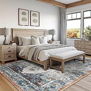 befbee 8x10 Area Rugs for Living Room, Non-Slip Soft Washable Large Area Rug,Stain Resistant Indoor Floor Rugs for Bedroom Home Decor Rug (Navy/Orange,8'x10')