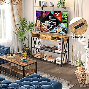 armocity Console Table with Outlets, Entryway Table for Entry, 47 Inch Sofa Table with Drawers, Long Hallway Table, Industrial Behind Couch Table for Entryway, Sofa Couch, Entrance, Hallway, Rustic