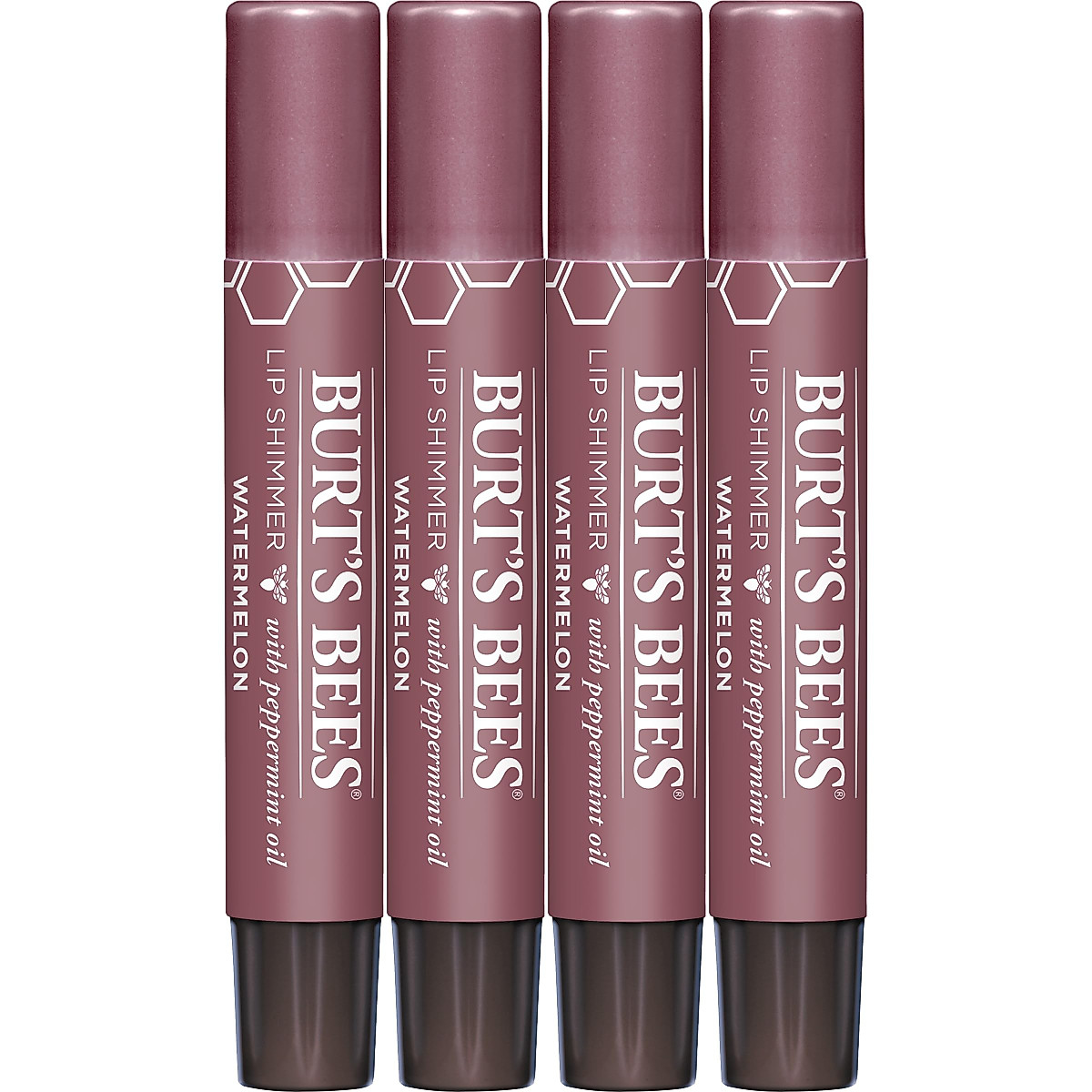 Burt's Bees Shimmer Lip Tint, Mothers Day Gifts for Mom Tinted Lip Balm Stick, Moisturizing for All Day Hydration with Natural Glowy Pigmented Finish & Buildable Color, Watermelon (4-Pack)