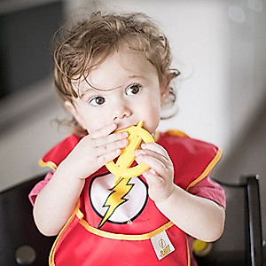 Bumkins DC Comics, Batman, Superman, The Flash, SuperBib, Baby Bib, Waterproof, Washable, Stain and Odor Resistant, 6-24 Months (Pack of 3)