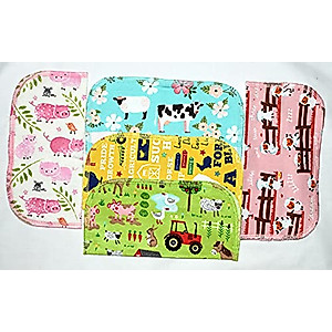 1 Ply Printed Flannel 8x8 Inches Little Wipes Set of 5 Farm Life