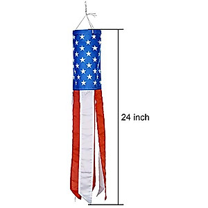 Boao 2 Pieces 24 Inch American Flag Windsock US Stars and Stripes Hanging Decoration Windsock Waterproof Material for 4th of July Patriotic Day Outdoor Hangings